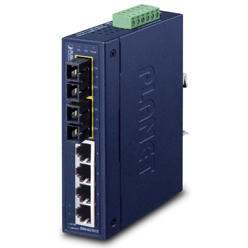 Planet ISW-621S15 IP30 Slim Type 4-Port Industrial Ethernet Switch + 2